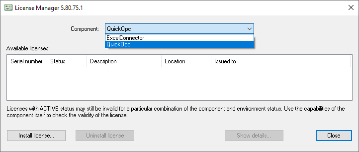 OPC Data Client - Users must select Component when licensing through License Manager